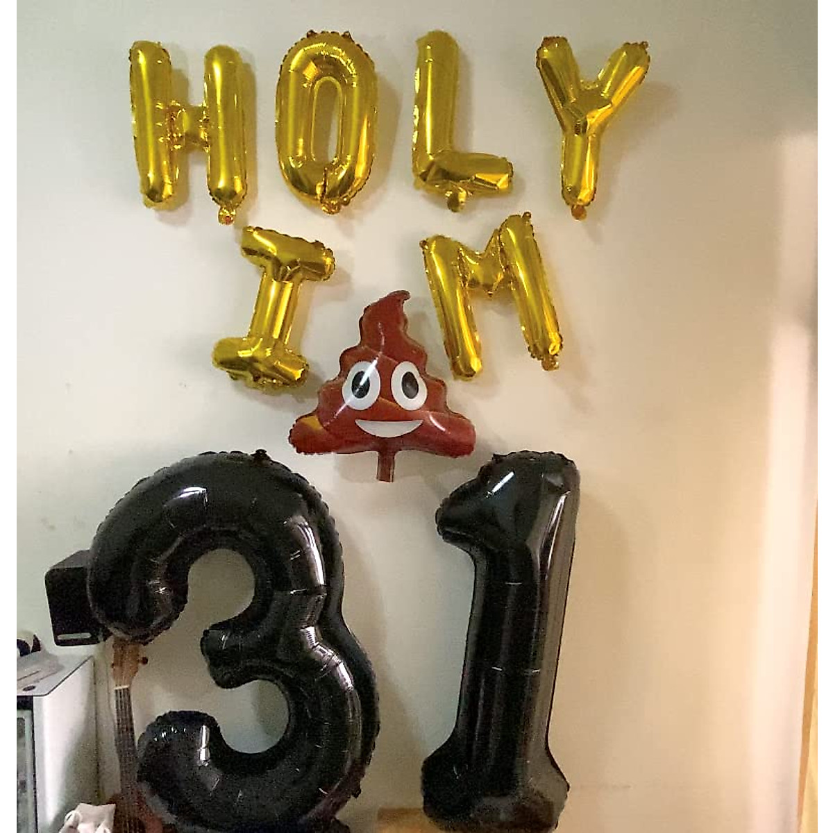 Funny 35th Birthday Decoration for Women, Holy I M 35 Golden Balloons, Happy 35th Birthday Decorations for Him, 40 inch Giant Number 35 balloons