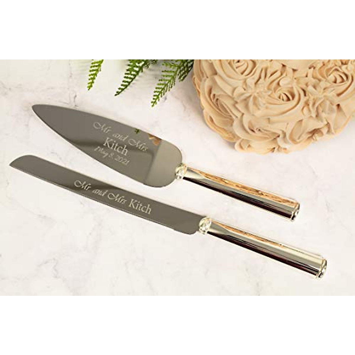 Lenox Devotion Personalized Wedding Cake Knife and Server Set, Custom Engraved Wedding Cake Cutting Set, Engagement Gifts and Accessories for Bride and Groom