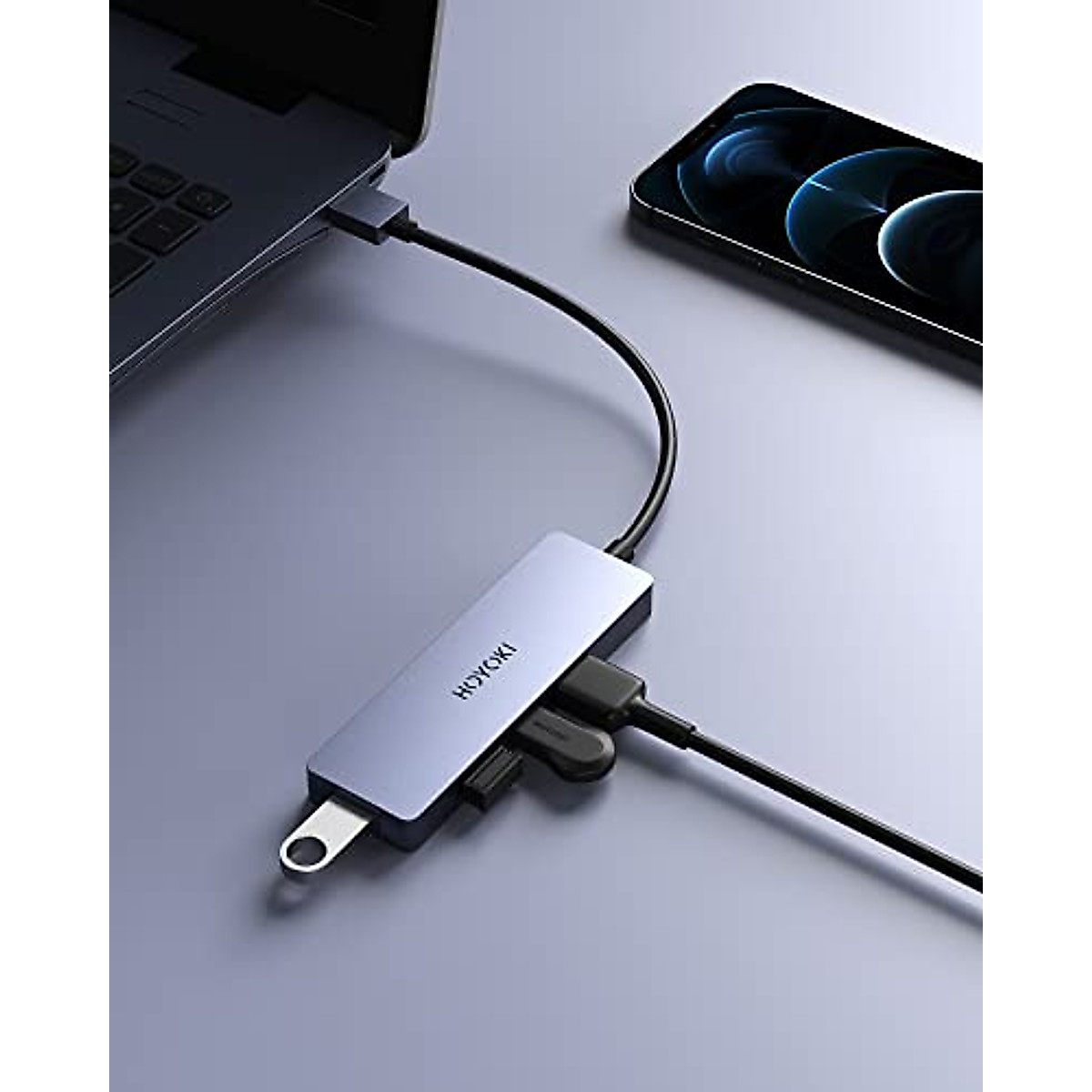 USB Hub for Laptop HOYOKI USB 3.0 Hub,Portable Aluminum Data USB Splitter with SuperSpeed 5Gbps Ultra-Slim USB Port Expander for MacBook Pro/Air, Dell, Chromebook 4