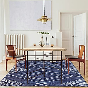 ReaLife Machine Washable Rug - Stain Resistant, Non-Shed - Eco-Friendly, Non-Slip, Family & Pet Friendly - Made from Premium Recycled Fibers - Moroccan Diamond - Blue, 5' x 7'
