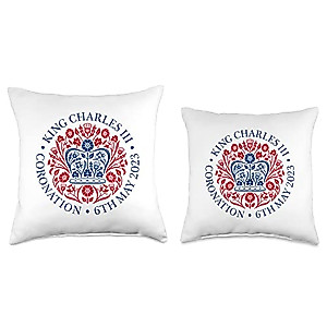 Great Britain Patriotic Designs by Raleigh 2023 Coronation King Charles UK British Crown Emblem Logo Throw Pillow, 18x18, Multicolor
