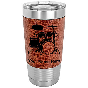 LaserGram 20oz Vacuum Insulated Tumbler Mug, Drum Set, Personalized Engraving Included (Faux Leather, Basketball Style)