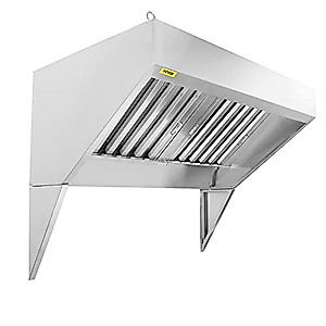VEVOR Commercial Exhaust Hood, 4FT Food Truck Hood Exhaust, 201 Stainless Steel Concession Trailer Hood with 2 Detachable U-shaped Grid Oil Filter Mesh, Rust Resistant Vent Hood for Kitchen Restaurant