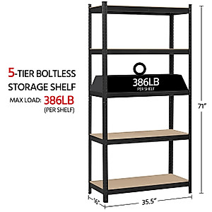 Topeakmart 4PCS 5-Tier Utility Shelves, Metal Storage Shelves Garage Shelving Unit Adjustable Garage Storage Shelves Storage Racks Heavy Duty Shed Shelving- Black, 35.5 x 16 x 71 Inch