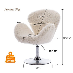 HEAH-YO Contemporary Curly Fur White Vanity Chair with Back, Height Adjustable Swivel Makeup Chair with Chrome Base for Reception Hall Home Dressing Room Shop Stool