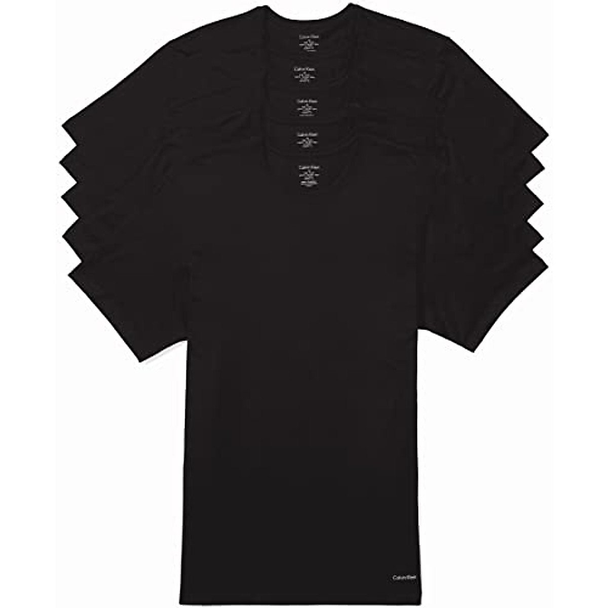 Calvin Klein mens 100% Cotton T-Shirt Packs 5 BLACK- SHORT SLEEVE SLIM FIT CREWNECK L