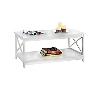 Convenience Concepts Oxford TV Stand, White & Oxford Coffee Table with Shelf, White