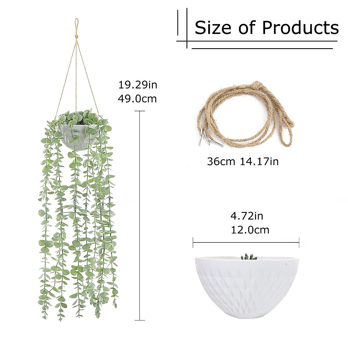 RED SECRET R 2 Pcs Artificial Hanging Plants Fake Eucalyptus Leaves Plants Faux Greenery Vines Hanging Planter Garden Bathroom Bedroom Indoor Outdoor Home Decor
