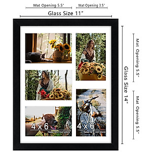 DUENPY 11x14 Collage Picture Frame, 4x6 Collage Picture Frame，Displays Five 4x6 inch Photos, or 11x14 (Without Mat) Available for Horizontal and Vertical Display，Black.