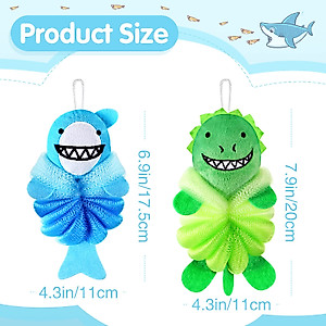 2 Pcs Bath Loofahs Kids Toddler Cute Cartoon Bath Sponges Loofah Bath Pouf Body Scrubber Mesh Loofah Sponges for Children Shower Washing Exfoliating (Animal)