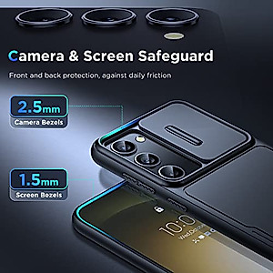 Simtect Compatible with Samsung Galaxy S23 Case with Camera Cover [12FT Mil-Grade Shockproof] [Anti-Scratch& Anti-Fingerprint]Slim Protective Silicone Bumper Phone Case for Samsung S23 Case 6.1" Black