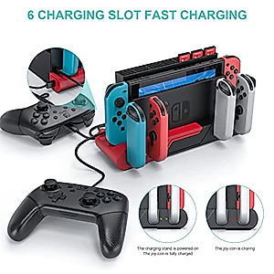 Switch Games Storage Organizer Station with Controller Charging Stand, Charging Dock Compatible with Nintendo Switch, Multifunctional Accessories Kit Storage for Joy-con, Pro Controller, Game Card