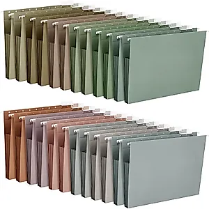 48 Pack Extra Capacity Hanging File Folders Letter Size Expandable Hanging File Folders Cabinet Folders with Tabs Colored Organizer for Filing Cabinet School Home Work Office (Classic Color)