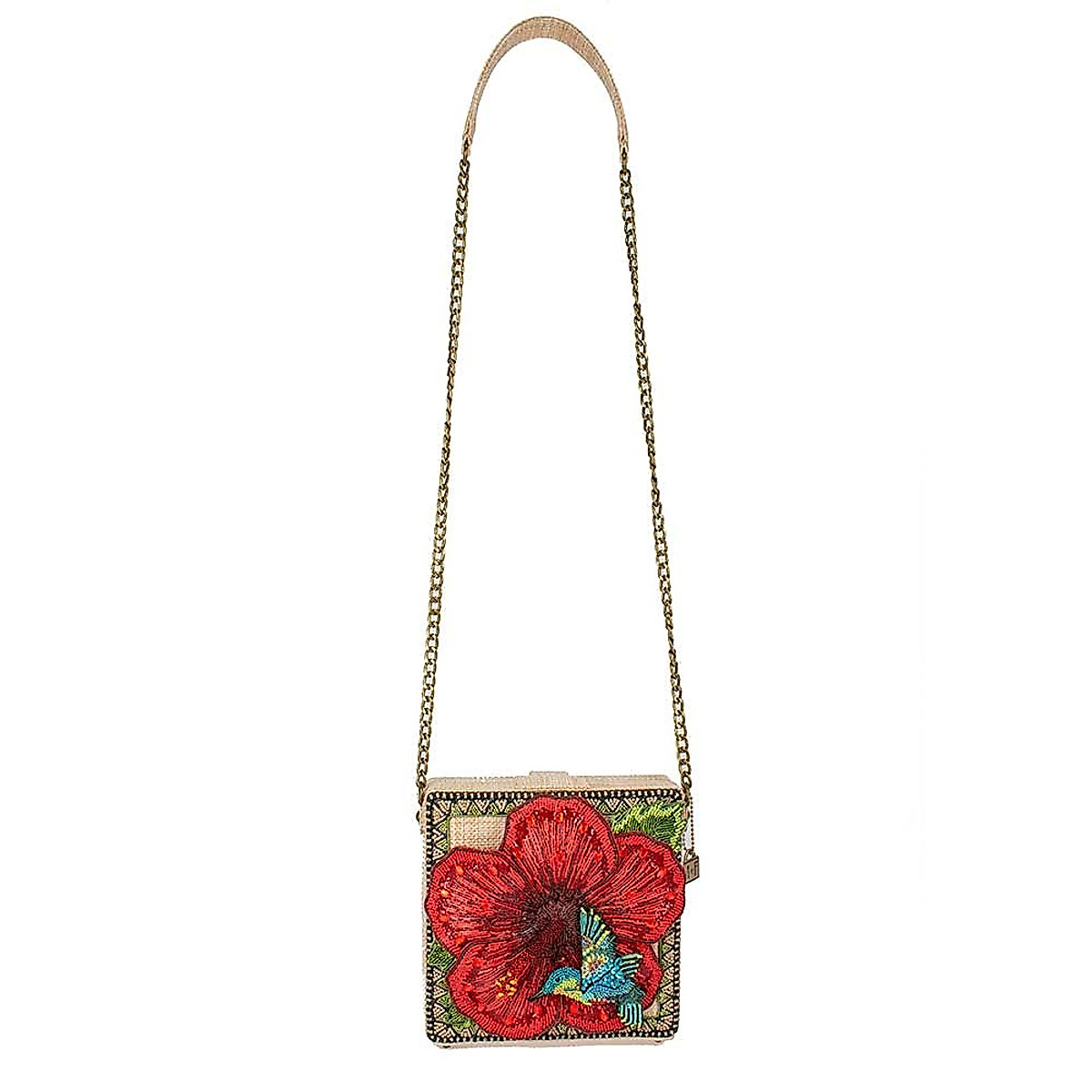 Mary Frances Meet Me in The Tropics Beaded Hibiscus Crossbody Handbag, Multi