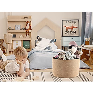 CuddleHaus | Modern Boho Basket | Living Room Blanket Storage Holder | Nursery Laundry Baskets | Baby and Kids Room Toy Organization | Woven Cotton Rope Bathroom Towel Basket | 20" x 13"