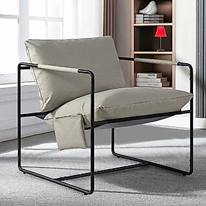 Cfvyne Modern Accent Chair - Simple Metal Framed Armchair, Soft 35D Shredded Foam Cushion Upholstered Comfy Relaxing Chairs for Living Room Bedroom Reading Corner Single Sofa (big size, light brown)