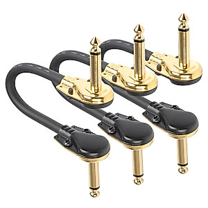 TIMESETL 3 Pack 6 Inch Guitar Patch Cable Ultra Quiet Instrument Effect Pedal Patch Cords 1/4-inch Right Angle Low Profile Pancake Design