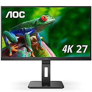 AOC U27P2CA 27" 4K Frameless Monitor, UHD 3840 x 2160, USB-C Docking, Height Adjustable Stand,Black
