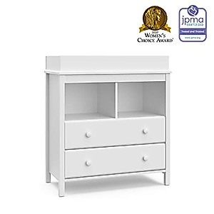 Storkcraft Alpine 2 Drawer Changing Table Chest (White) - Attached Changing Table Topper Fits Any Standard-Size Baby Changing Pad, 2 Drawers, 2 Shelves for Extra Nursery Storage, Easy to Assemble