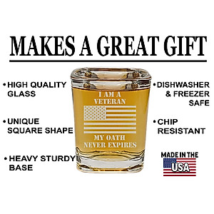 Rogue River Tactical I am a Veteran My Oath Never Expires Square Shot Glass Gift For Military Vet