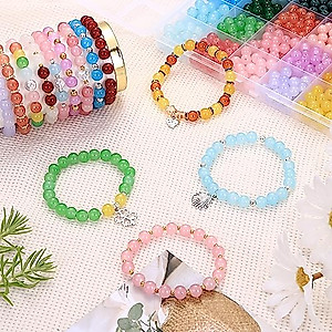 DIYDEC 671pcs Glass Beads Bracelet Making Kits 30 Colors 8mm Crystal Beads for Jewelry Making Round Gemstone Stone Beads with Rondelle Spacer Beads DIY Crafts for Girls Adults