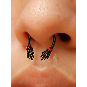 Melighting Skeleton Hand Septum Rings 16G Black Daith Earrings Halloween Septum Jewelry Clear CZ Surgical Steel 316L Helix Earring Cartilage Tragus Piercing for Women Men