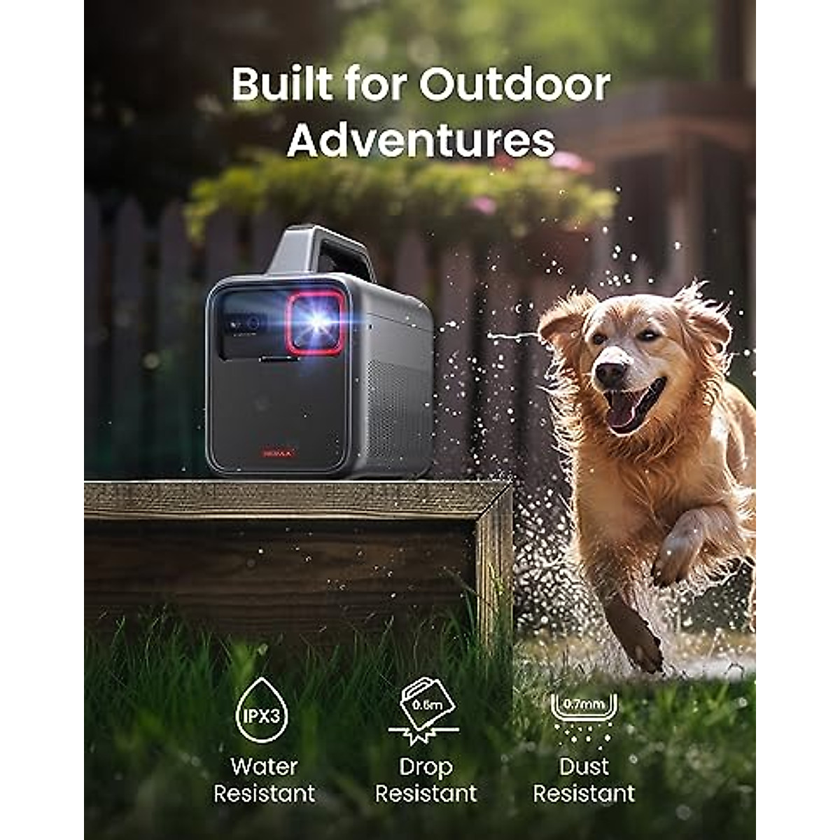 NEBULA Mars 3 Outdoor Portable Projector, 1000 ANSI Lumens, AI-Powered Image, Built-In Battery with 5 Hour Playtime, Android TV, 200 Inch Home Theater, Camping, Road Trip, Backyard, or Anywhere