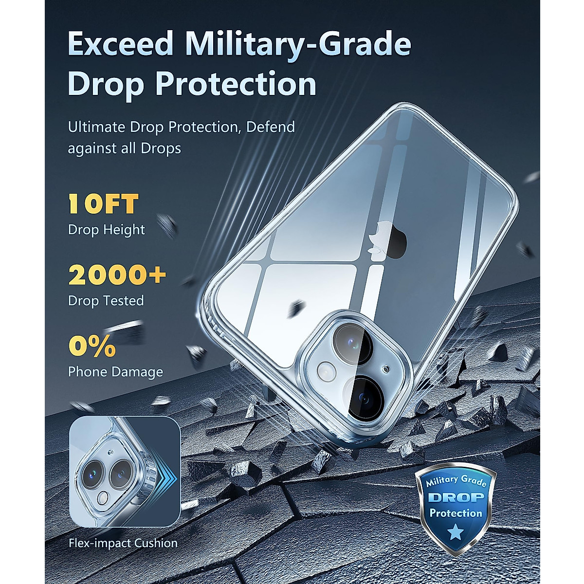 FNTCASE for iPhone 15 Phone Case: Clear Slim Shockproof Cell Phone Protective Cover | Anti Yellowing Scratch Proof Drop Proof Tough 5G Mobile Phone Protection Bumper 6.1 inch (Clear)