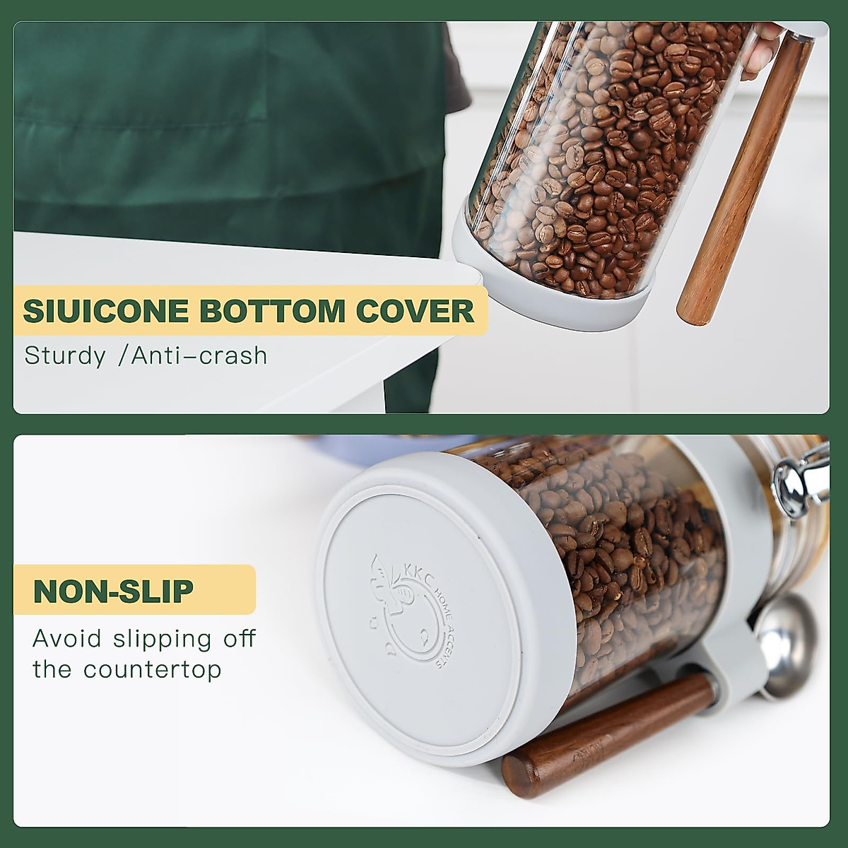 MR.BLACAT KKC Home Accents Clear Visible Glass Coffee Storage Jars with Bamboo Clamp Lid, Airtight Canister for Sugar,Salt,Coffee Beans,Loose Leaf Tea,Nuts,Pantry Organization – 50 Fl. Oz,Purple