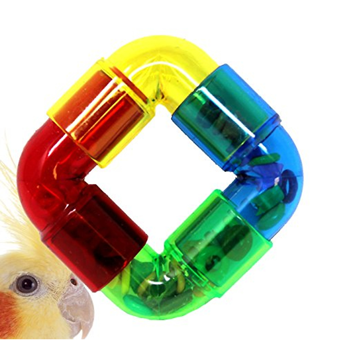 Bonka Bird Toys 00906 Rattler Ring Foot Talon Toy Parrot Rattle Conure Parakeet African Grey Training Balance Agility Aviary Supplies Plastic Colorful Fun Playground