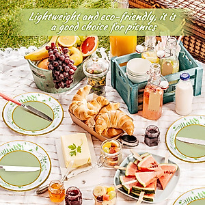 Tanlade 100 Pcs Sage Green Plates, 7'' Eucalyptus Paper Plates Decorative Disposable Gold Foil Greenery Plates for Baptism Baby Bridal Shower Wedding Jungle House Warming Decoration Party Supplies