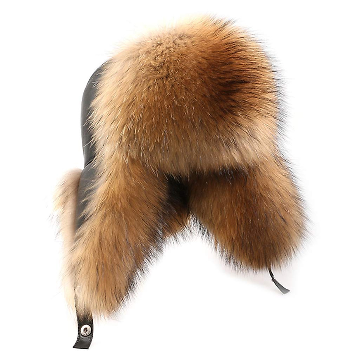 XUYUZUAU Mens Fox Hair Hat Winter Genuine Sheepskin Russian Ushanka Hats Natural Brown