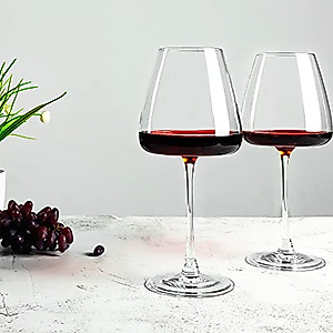 Red Wine Glasses Set of 6, 19.5 oz Durable Wine Glasses, Large Long Stem Wine Glasses with Unique Concave Bowl Base for Wine Tasting, Holiday and Home - Clear Glass