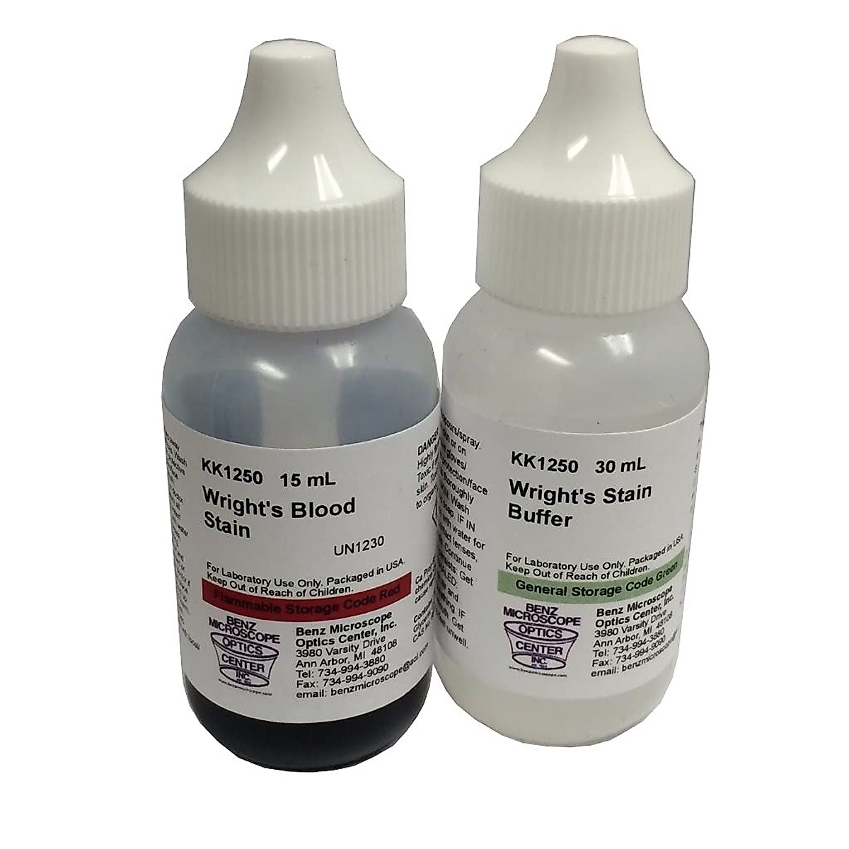 Benz Microscope Wright's Stain Set, includes 15 ml Stain and 30 ml Buffer.