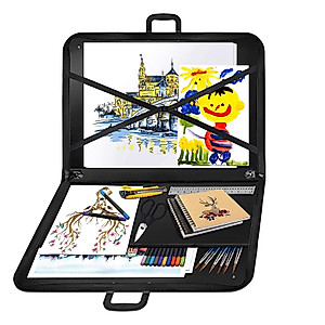 Kqcibz Black Art Portfolio Case Artist Carrying Case Artist Portfolios Case with Shoulder Strap (19X14.7X1.5 Inches)