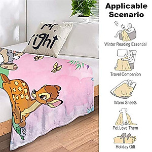 Ba-m-bi Cartoon Flannel Fleece Throw Blanket, Cozy Plush Soft Bedspreads for Adults, Blankets Warm 40x50Inch for Bed, Sofa, Living Room, Study Room
