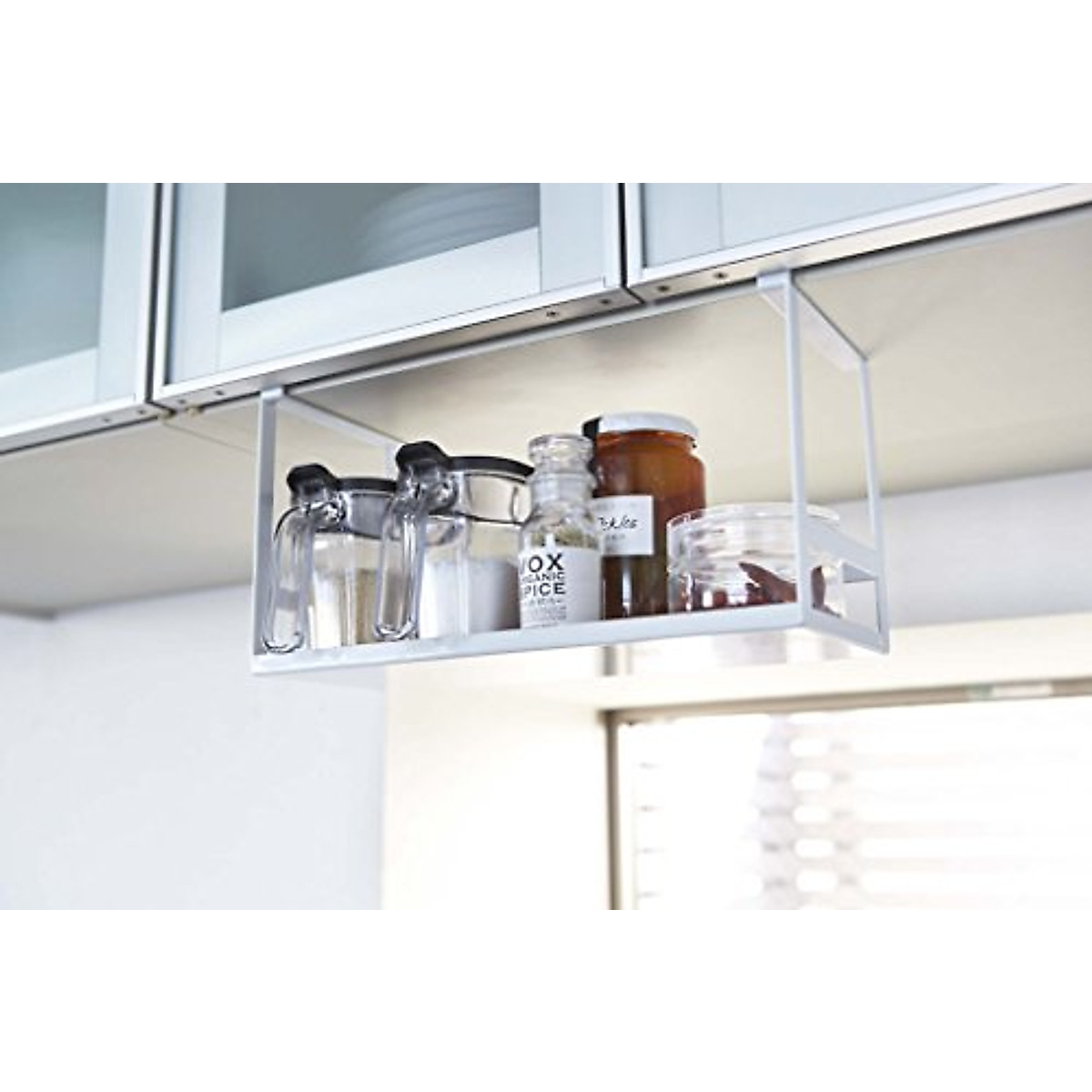 YAMAZAKI Home Under Shelf Spice Rack and Organizer for Kitchen Cabinets | Steel | Undershelf Solution, One Size, White