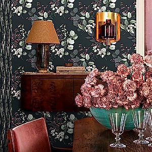 BEETAL Green Leaf Floral Pink White Peel and Stick Wallpaper Black Esay Peel Off Contact Paper Vintage Self Adhesive Removable Stick on Wall Paper for Kitchen Cabinet Furniture Renter Friendly