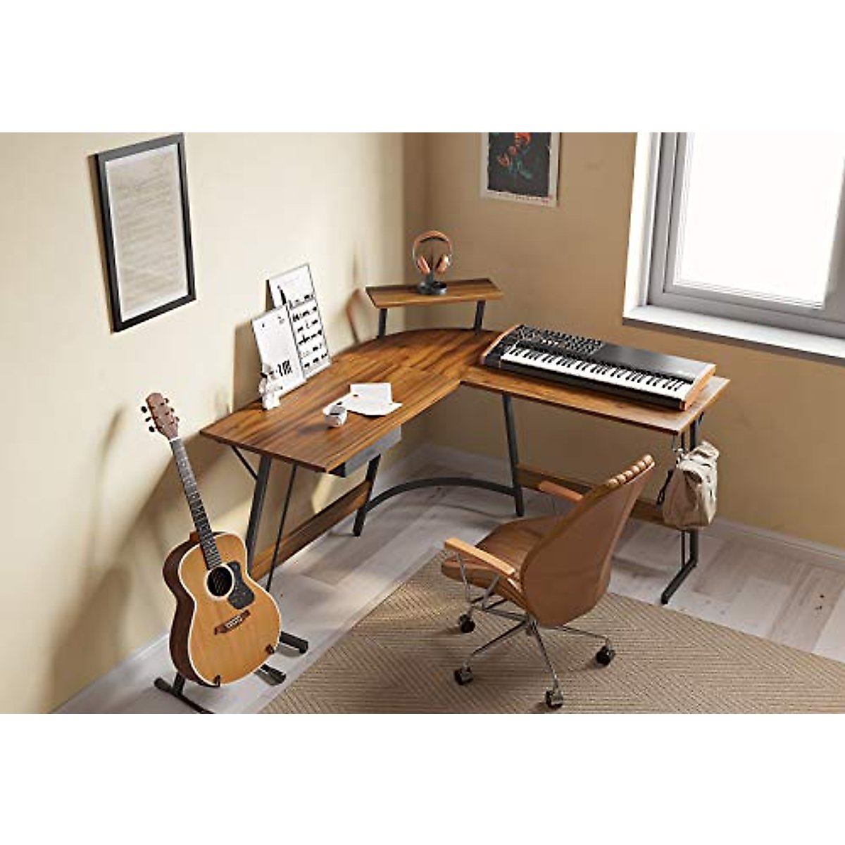 CubiCubi L Shaped Desk, Computer Corner Gaming Desk with Large Monitor Stand, 51.2" Home Office Writing Table, Workstation with Storage Drawer, Space-Saving, Black