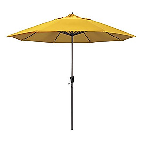 California Umbrella 9' Rd Sunbrella Aluminum Patio Umbrella, Crank Lift, Auto Tilt, Bronze Pole, Sunflower Yellow