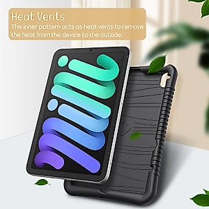 Fintie Silicone Case for iPad Mini 7 (A17 Pro, 7th Generation) 2024 / iPad Mini 6 (6th Gen) 8.3 Inch - [Honey Comb Series] Soft Lightweight Anti-Slip Shockproof Kids Friendly Cover, Black