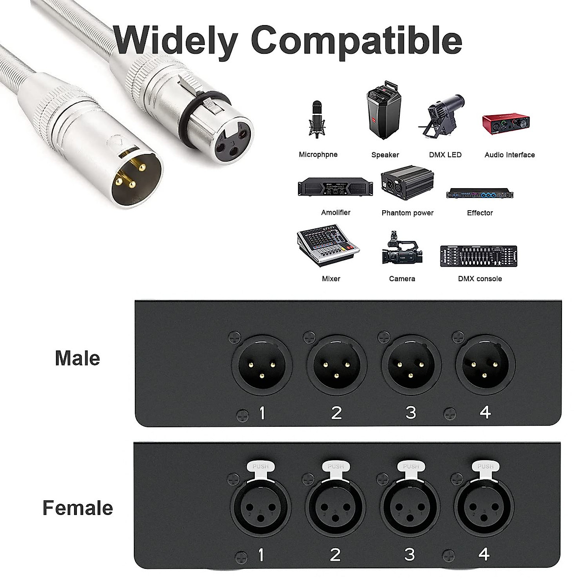 Dacimora Bundled Products of 4 Channel 3-Pin Multi Network Snake Receiver and 2-Pack 100FT XLR Microphone Cable