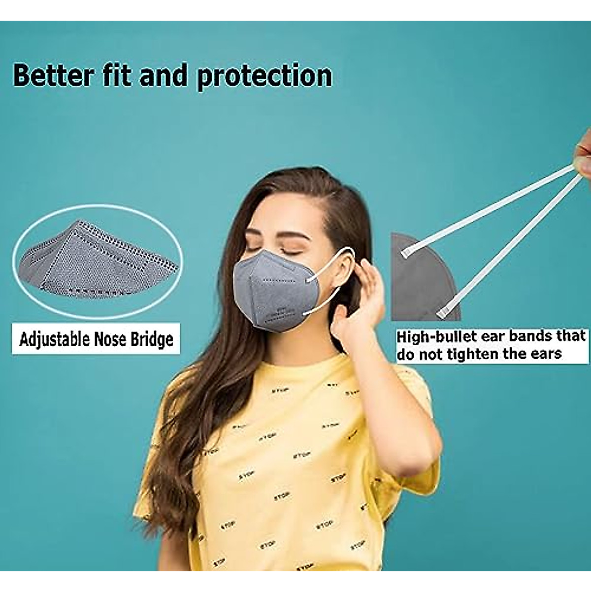 KN95 Face Mask 50 PCS, Grey Disposable Face Masks for Adults