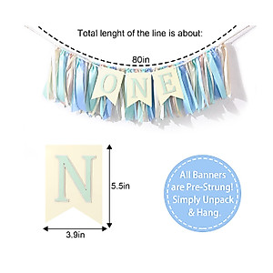 Blue and Green 1st Birthday Banner - Highchair Banner 1st Birthday Boy , Greenery Party Decorations , First Birthday Decorations for Kids , Baby Birthday Party Photo Props(Blue and Green Banner)