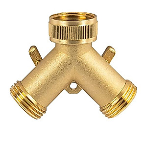 Hourleey Brass Garden Hose Splitter (2 Way), Solid Brass Hose Y Splitter 2 Valves with 2 Extra Rubber Washers (Brass)