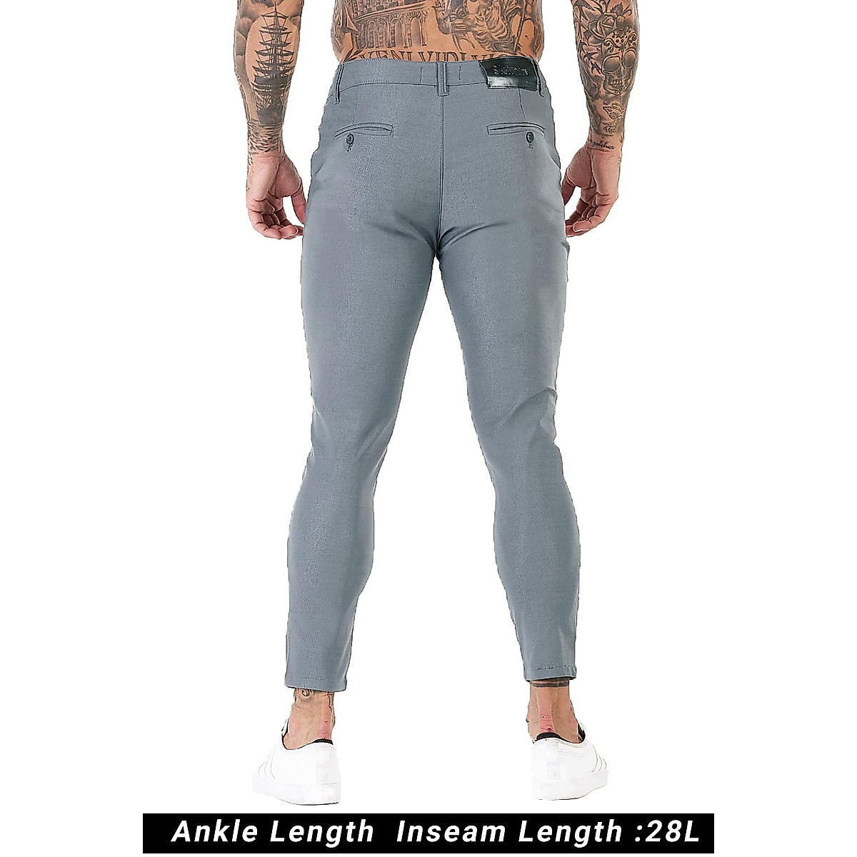 GINGTTO Grey Chinos Pants Men Slim Fit,Ankle Length Dress Pants Men Skinny Flat Front Chinos 30x28