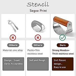 Auyeetek Garlic Press, Stainless Steel Mincer &Crusher Set Heavy Duty Easy Squeeze Clean for Ginger with Professional Ergonomic Handle Cleaning Brush Rust Proof Dishwasher Safe