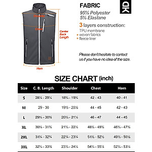 Little Donkey Andy Men's Lightweight Fleece Lined Softshell Vest Windproof Sleeveless Jacket for Hiking Travel Golf Gray L