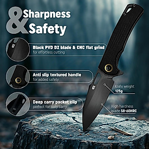 Guardian Eagle Folding Pocket Knife for Men - EDC Tactical Knife with Pocket Clip, Indoor & Outdoor, Camping, Survival Hiking & Gifts for Men, Every Day Carry, Lightweight (Black Blade)