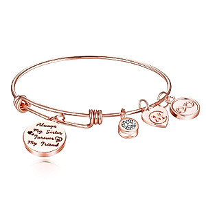 Sister Friend Expandable Charm Inspirational Bangle Bracelets Always My Sister Forever My Friend